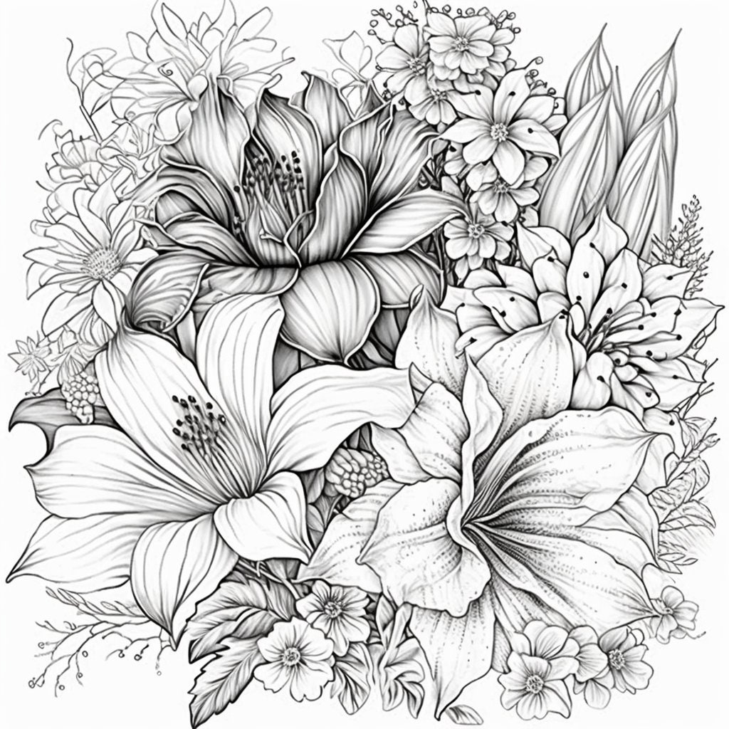 Flower Coloring Pages Art Instant Download Digital AI Artwork Digital ...