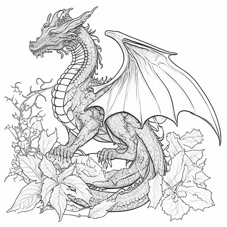 Dragon Coloring Pages Medieval Art Instant Download Digital AI Artwork ...
