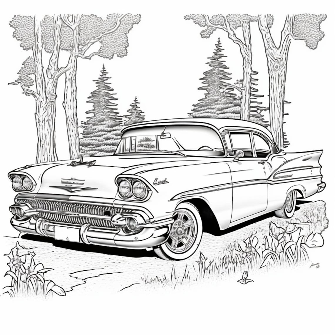 Classic Car Coloring Pages Instant Download Digital AI Art Vintage Cars ...