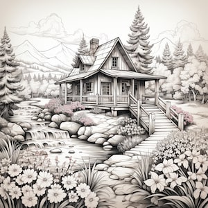 Cabin by the Lake Coloring Pages Printable Downloadable Coloring Teens ...