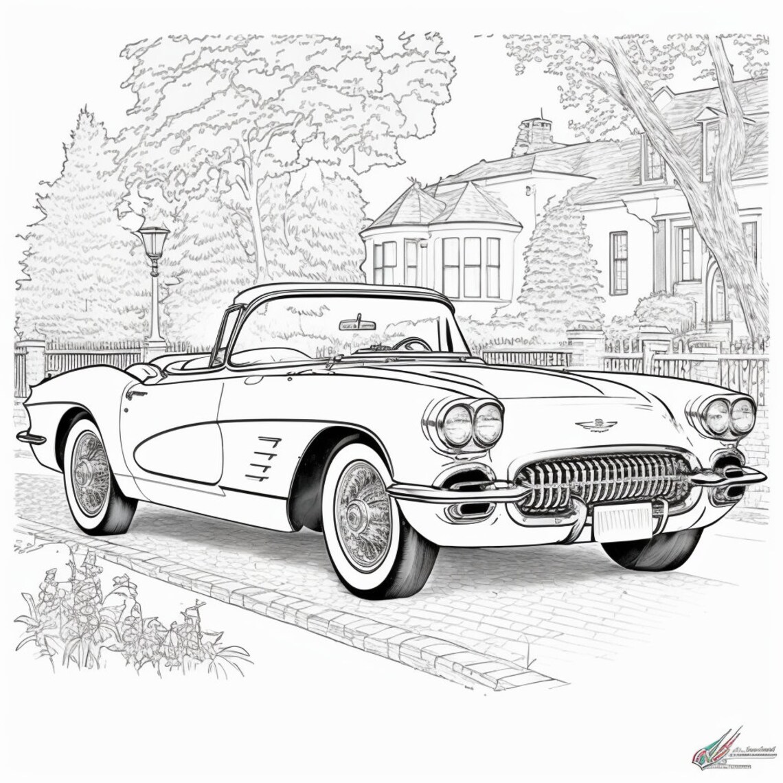 Classic Car Coloring Pages Instant Download Digital AI Art Vintage Cars ...