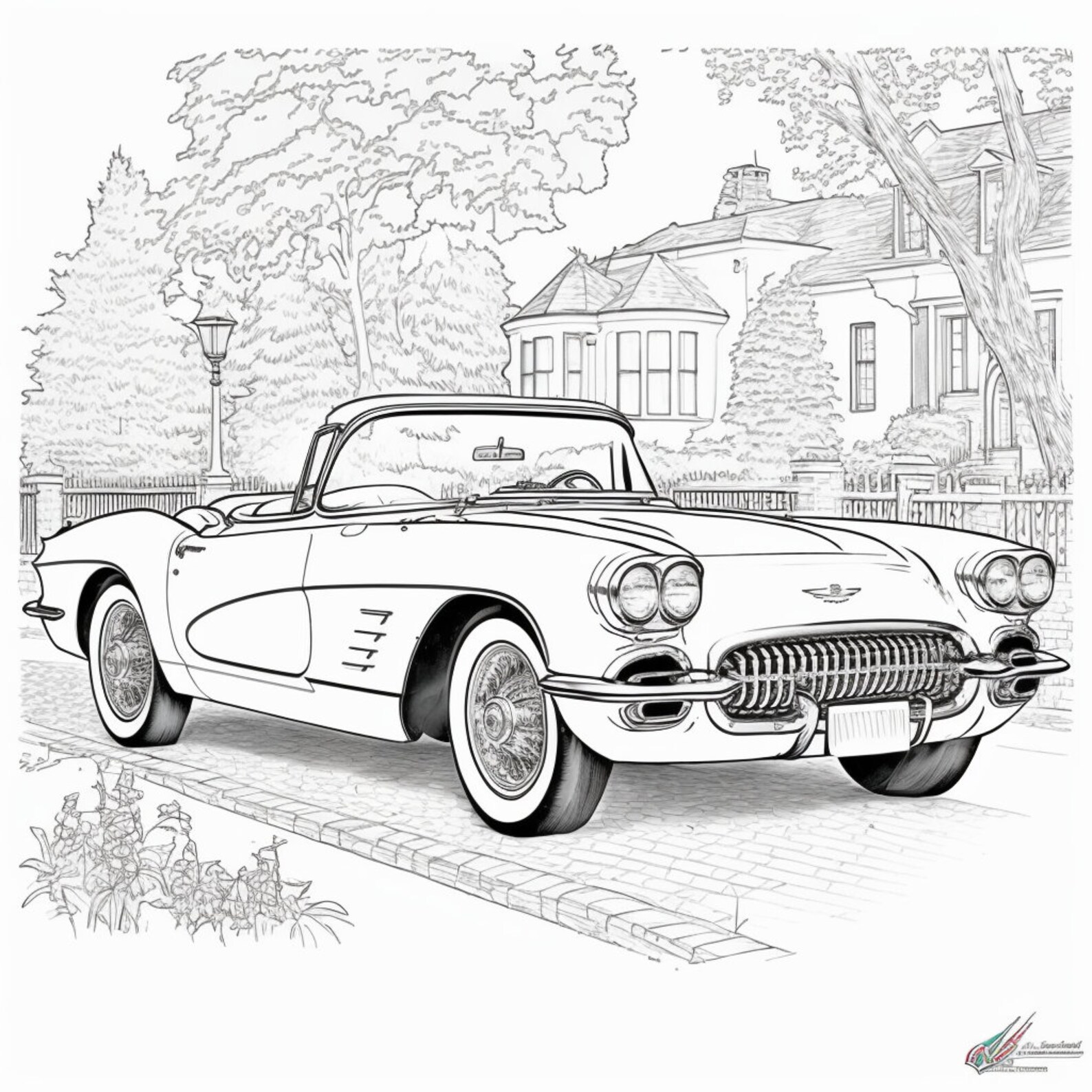 Classic Car Coloring Pages Instant Download Digital AI Art Vintage Cars ...