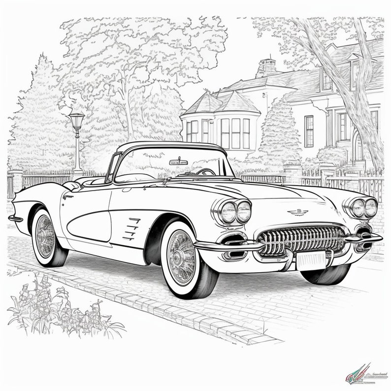 Classic Car Coloring Pages Instant Download Digital AI Art Vintage Cars ...
