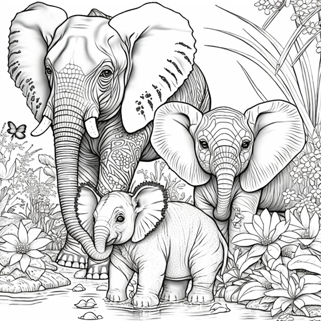 Wild Animals Coloring Pages Tigers Fox Elephants Instant Download Art ...