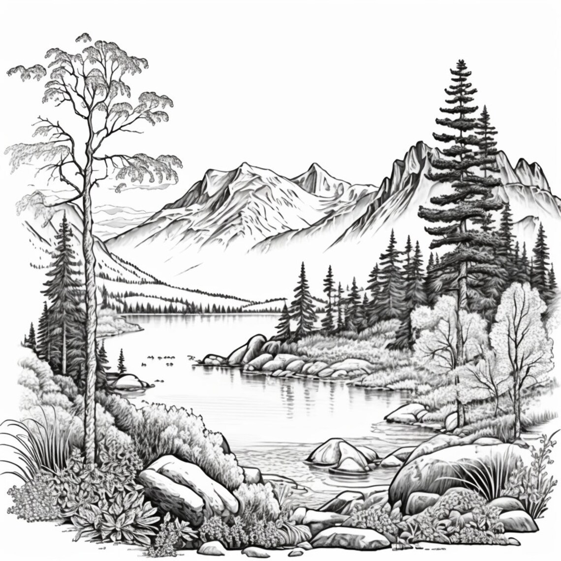 Mountain View Coloring Pages Printable Downloadable Artwork Kids Adults ...