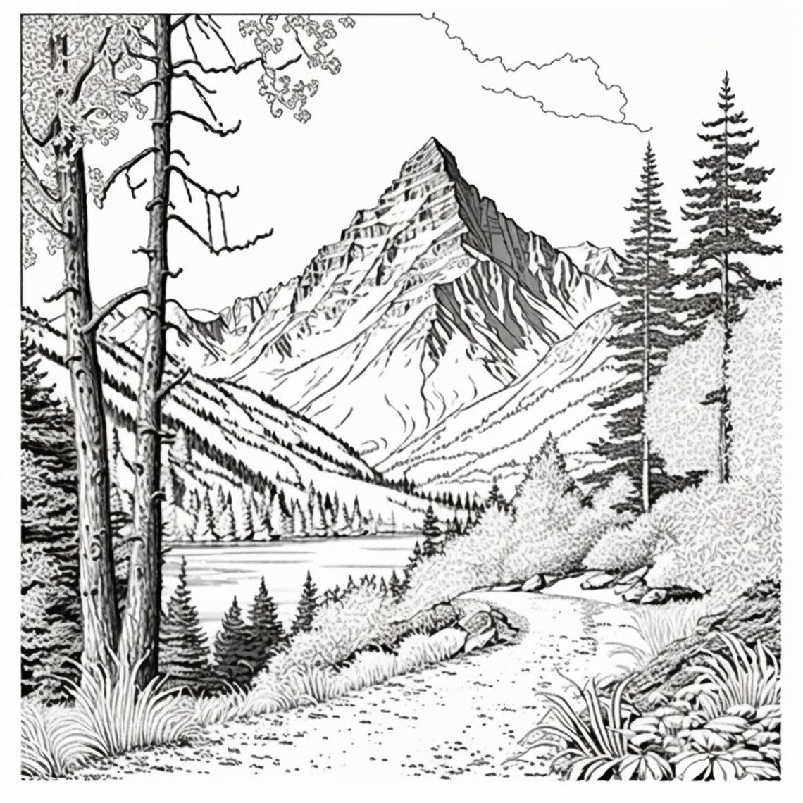 Mountain View Coloring Pages Printable Downloadable Artwork Kids Adults ...