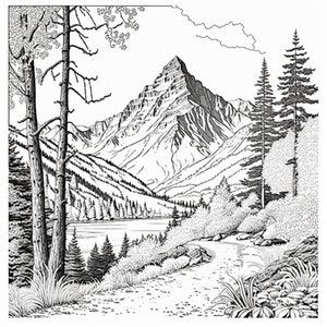 Mountain View Coloring Pages Printable Downloadable Artwork Kids Adults ...