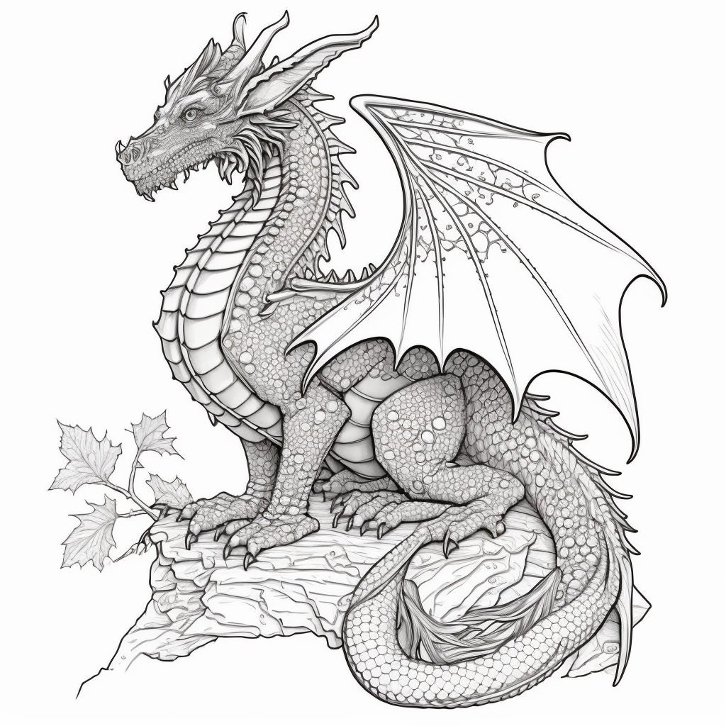 Dragon Coloring Pages Medieval Art Instant Download Digital AI Artwork ...