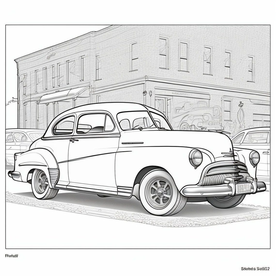 Classic Car Coloring Pages Instant Download Digital AI Art Vintage Cars ...