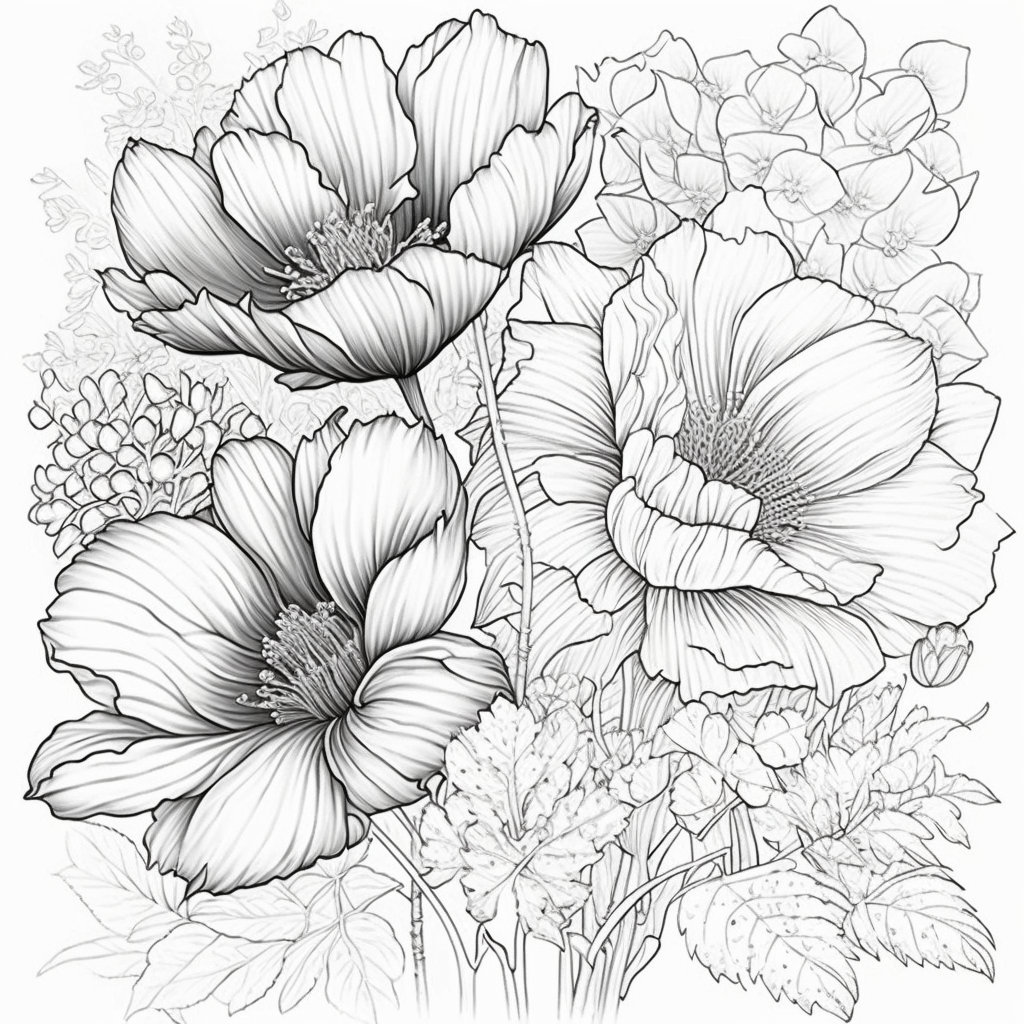 Flower Coloring Pages Art Instant Download Digital AI Artwork Digital ...