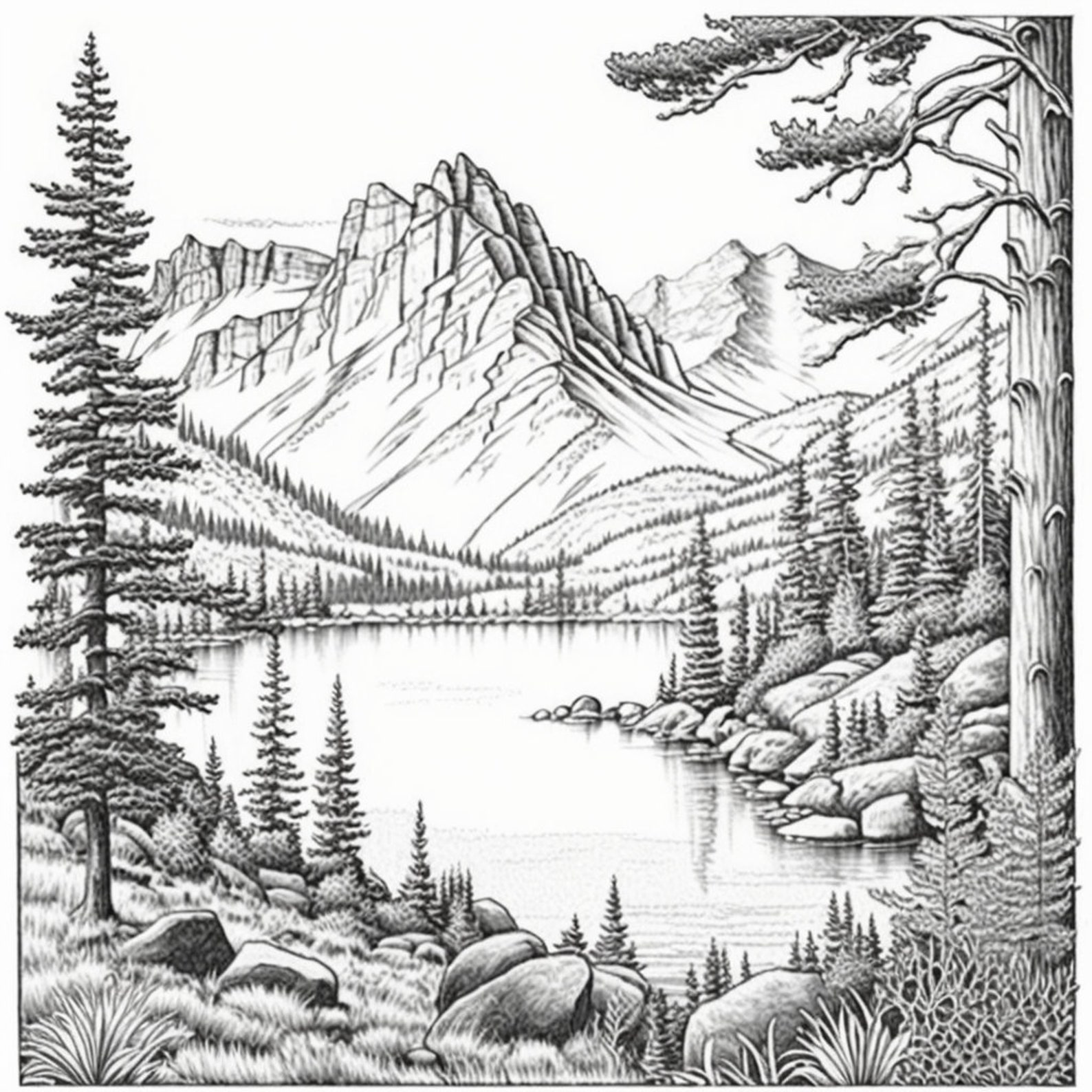 Mountain View Coloring Pages Printable Downloadable Artwork Kids Adults ...