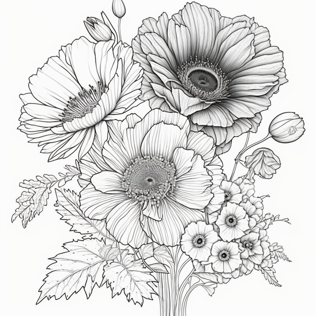 Flower Coloring Pages Art Instant Download Digital AI Artwork Digital ...