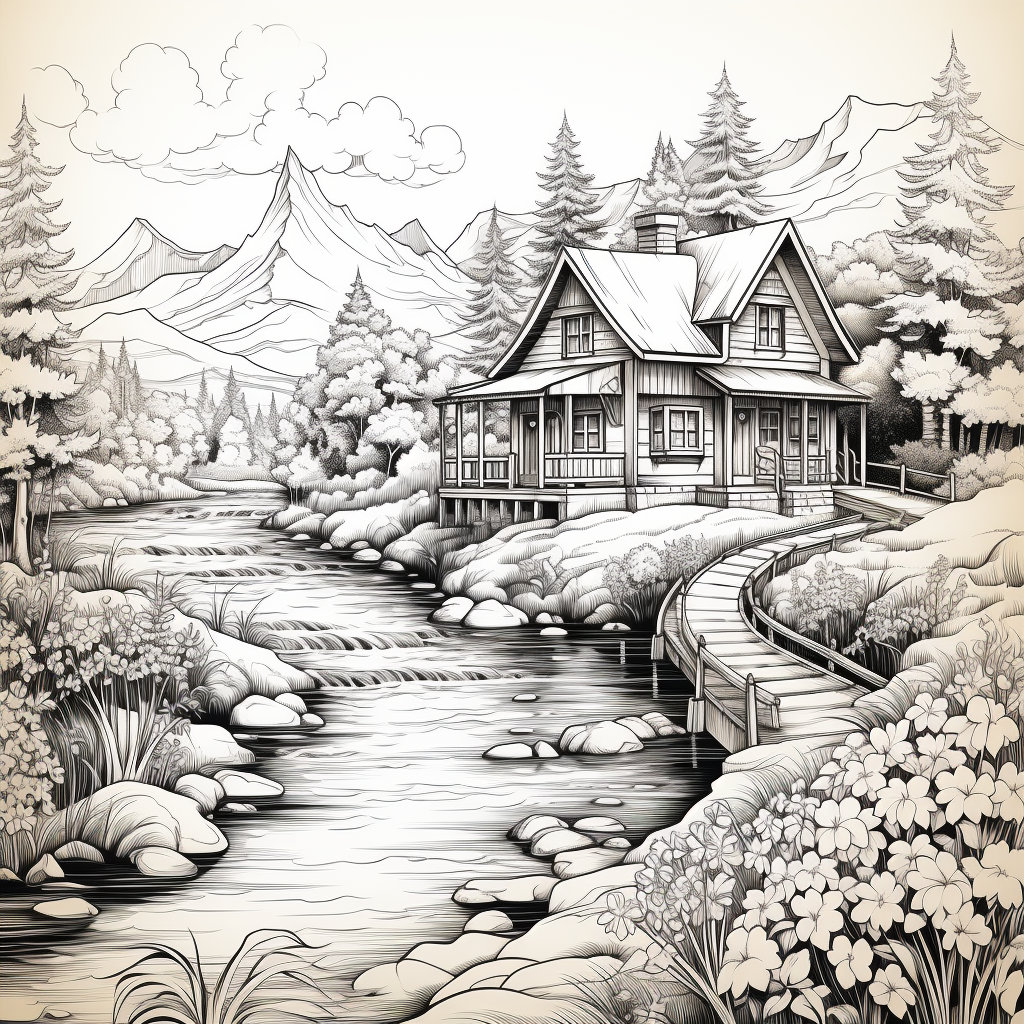 Cabin by the Lake Coloring Pages Printable Downloadable Coloring Teens ...