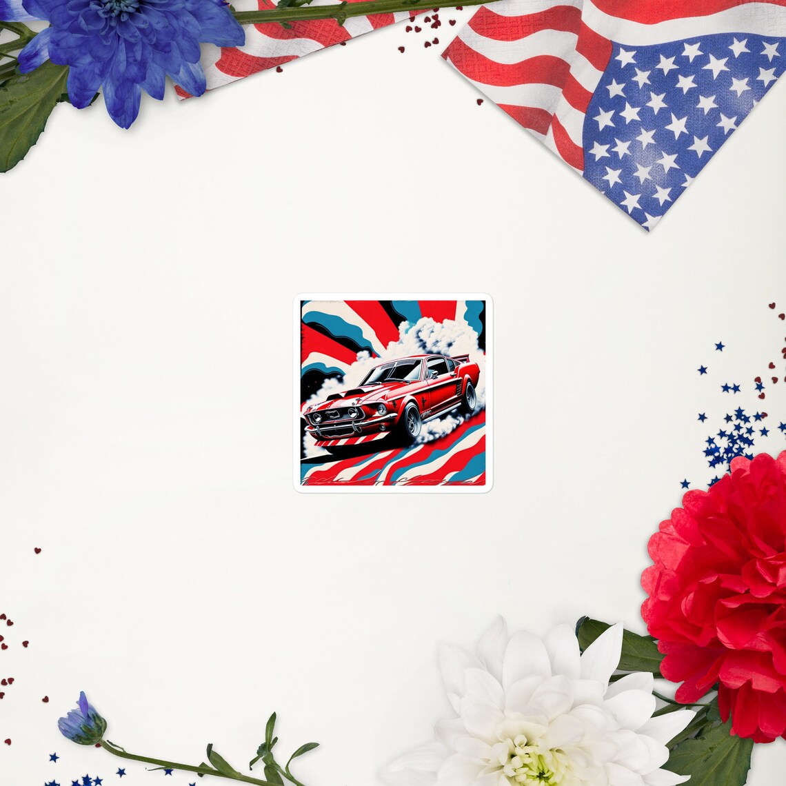 Red Mustang. Red, White and Blue Sticker. - Etsy
