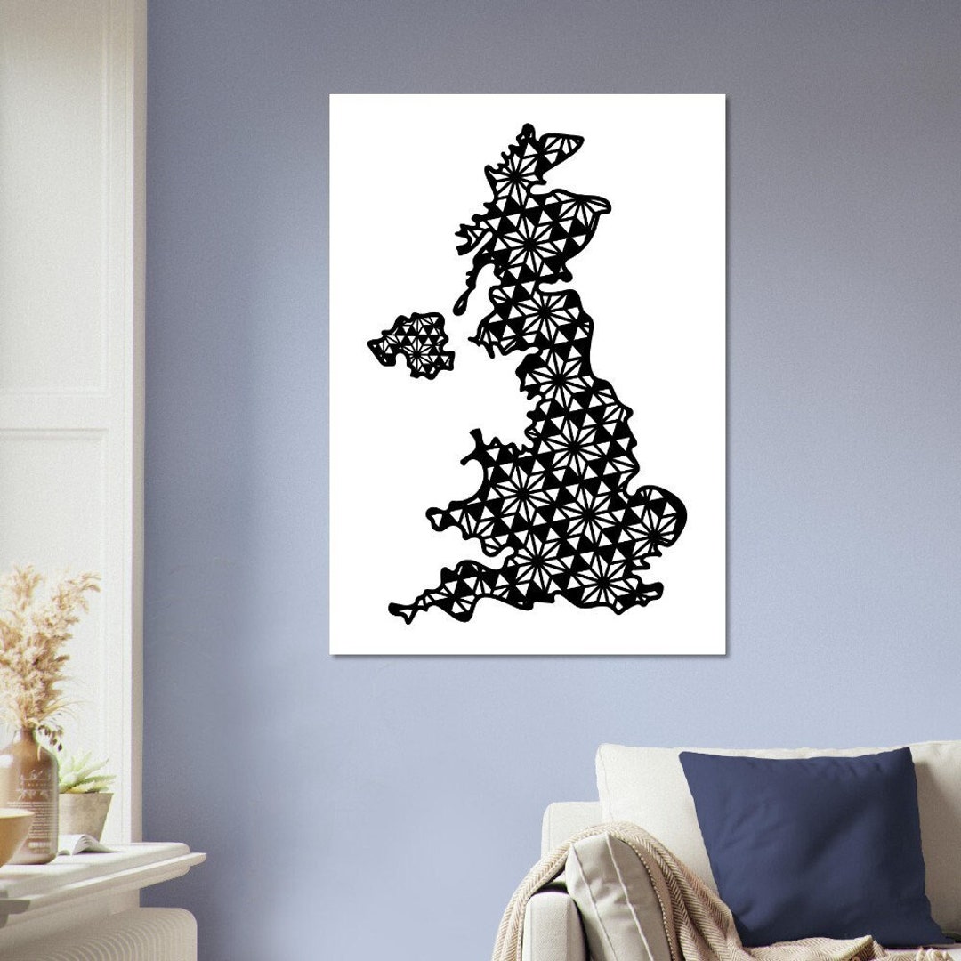 England Map Poster With Floral Pattern: Travel Destination, Map From ...
