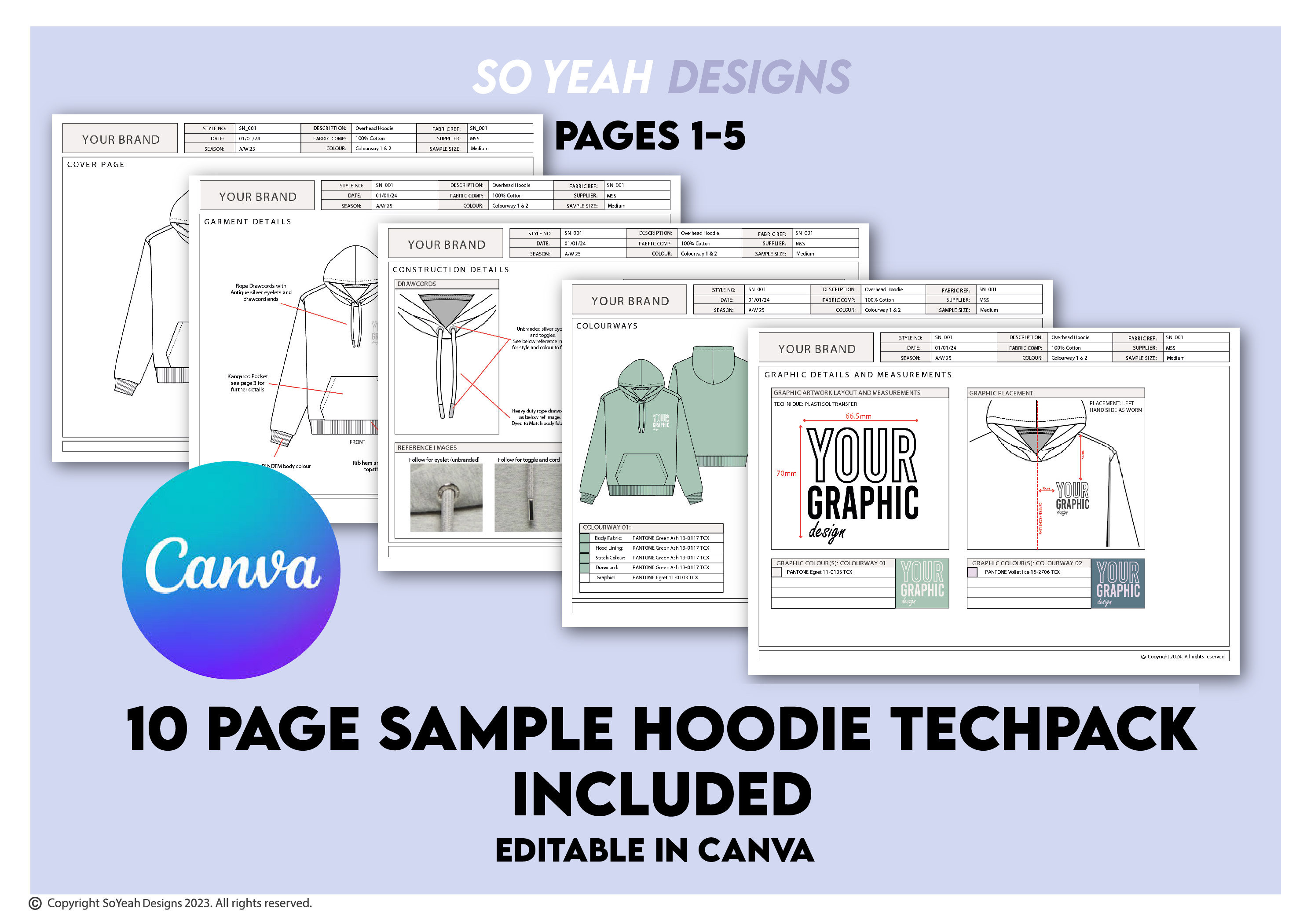 Canva Tech Pack Template Editable 10 Page | Free Sample Hoodie Fashion ...