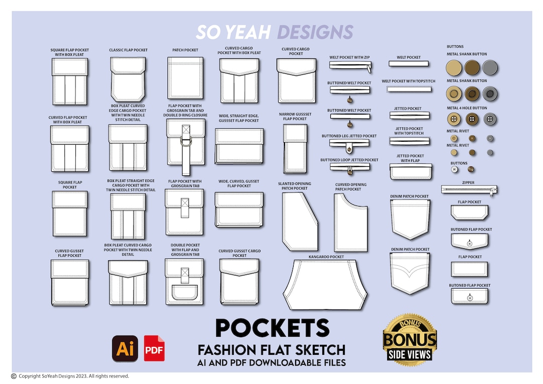 Pocket Pack Fashion Flat Template | Technical Vector Drawing | Digital ...