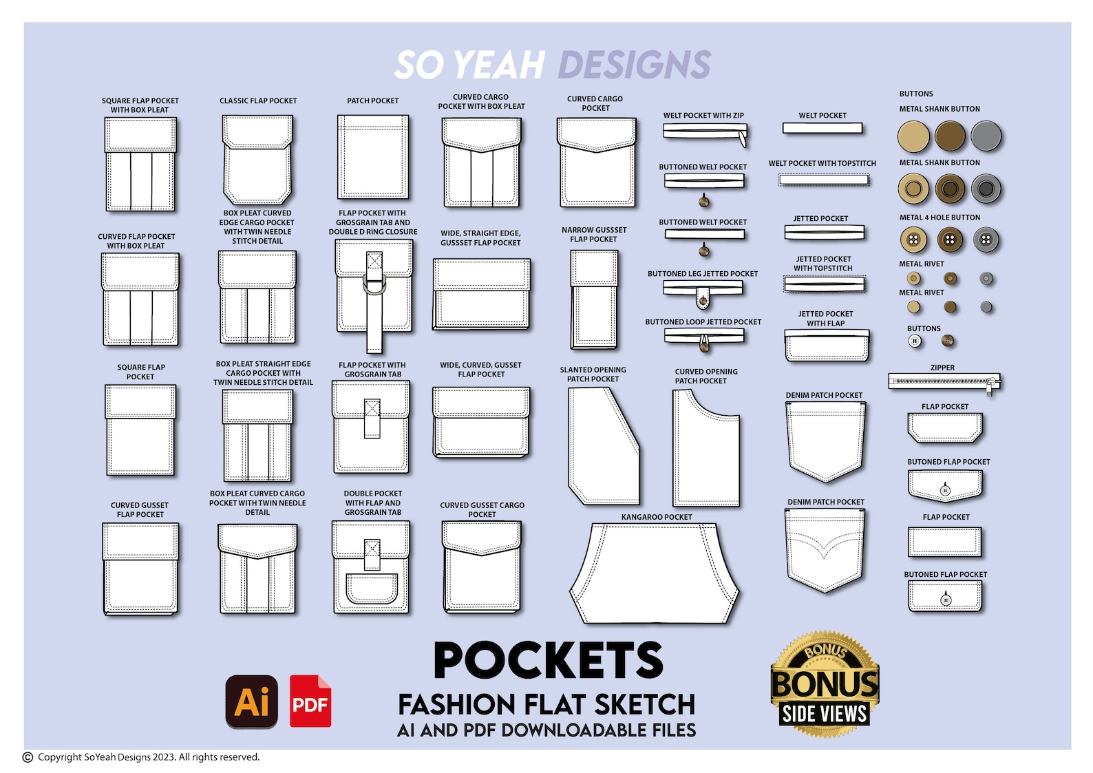 Pocket Pack Fashion Flat Template | Technical Vector Drawing | Digital ...