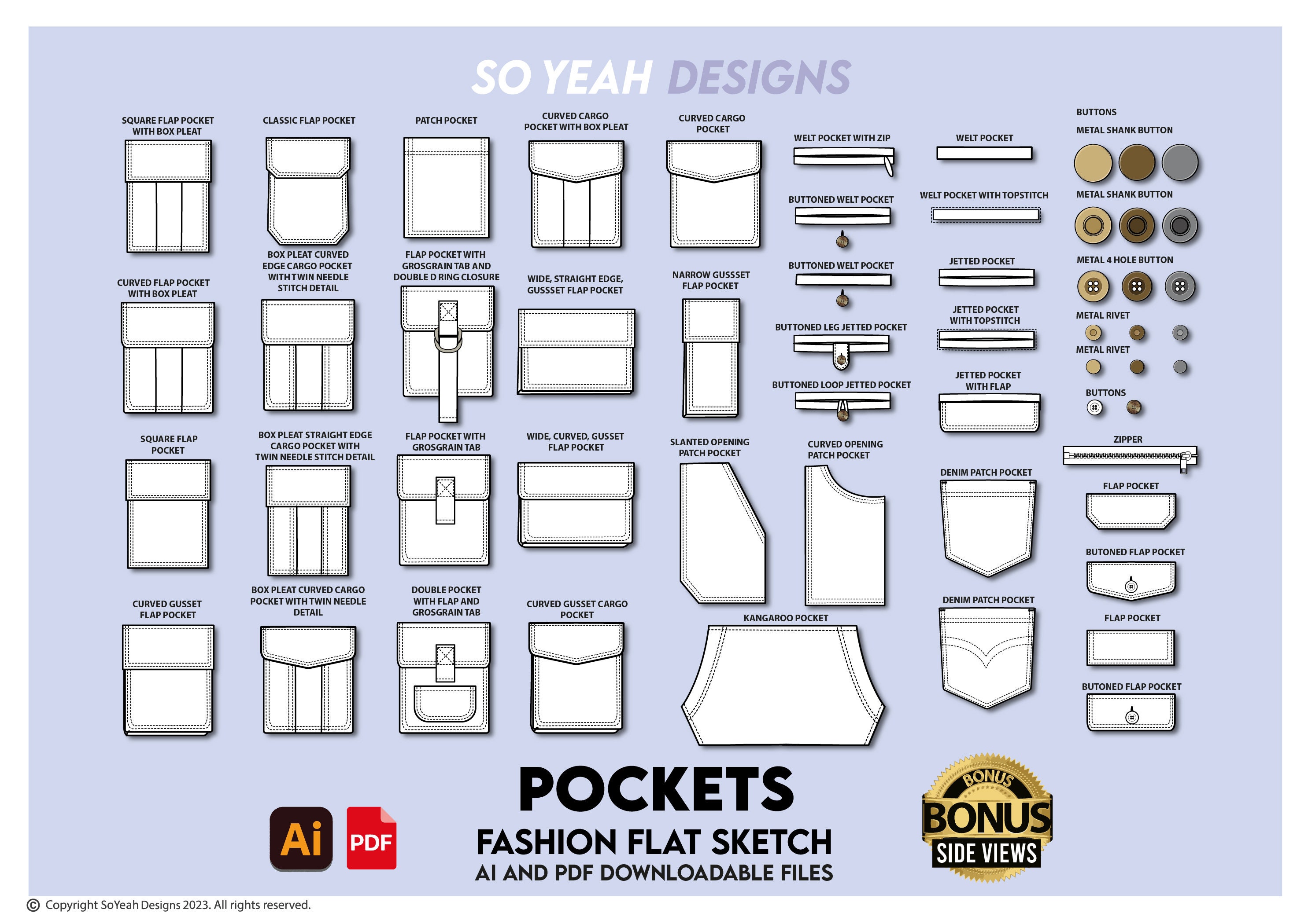 Pocket Pack Fashion Flat Template | Technical Vector Drawing | Digital ...