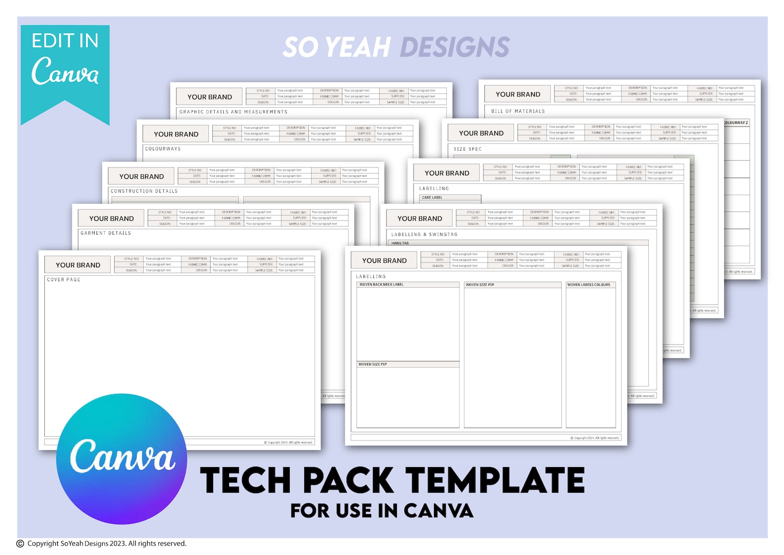 Canva Tech Pack Template Editable 10 Page | Free Sample Hoodie Fashion ...
