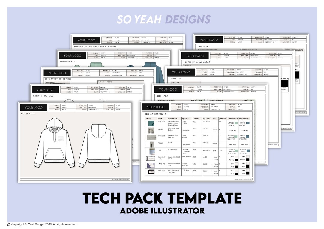 Hoodie Tech Pack Template Editable Sample | 10 Page | Garment Tech Pack ...