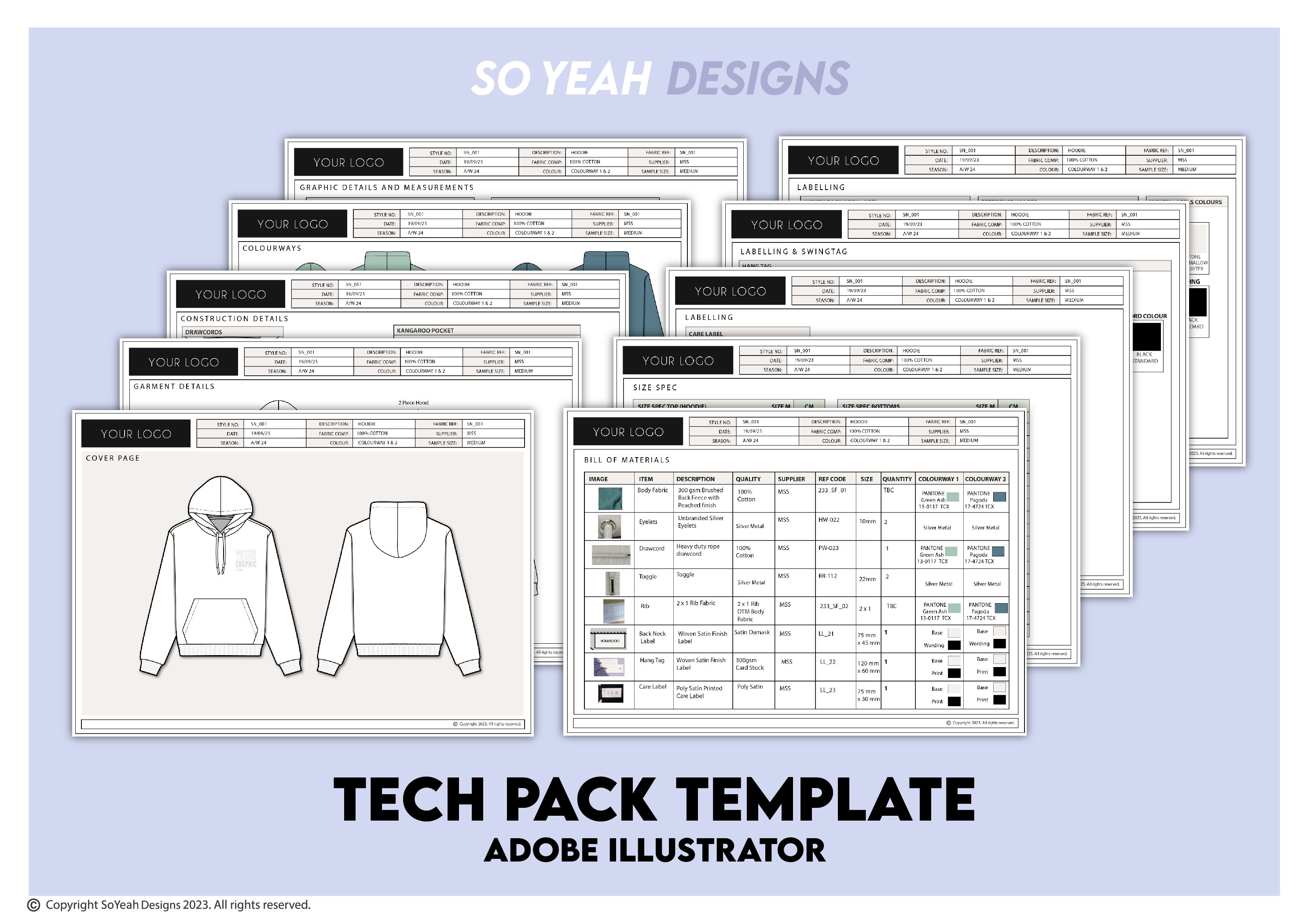 Hoodie Tech Pack Template Editable Sample | 10 Page | Garment Tech Pack ...