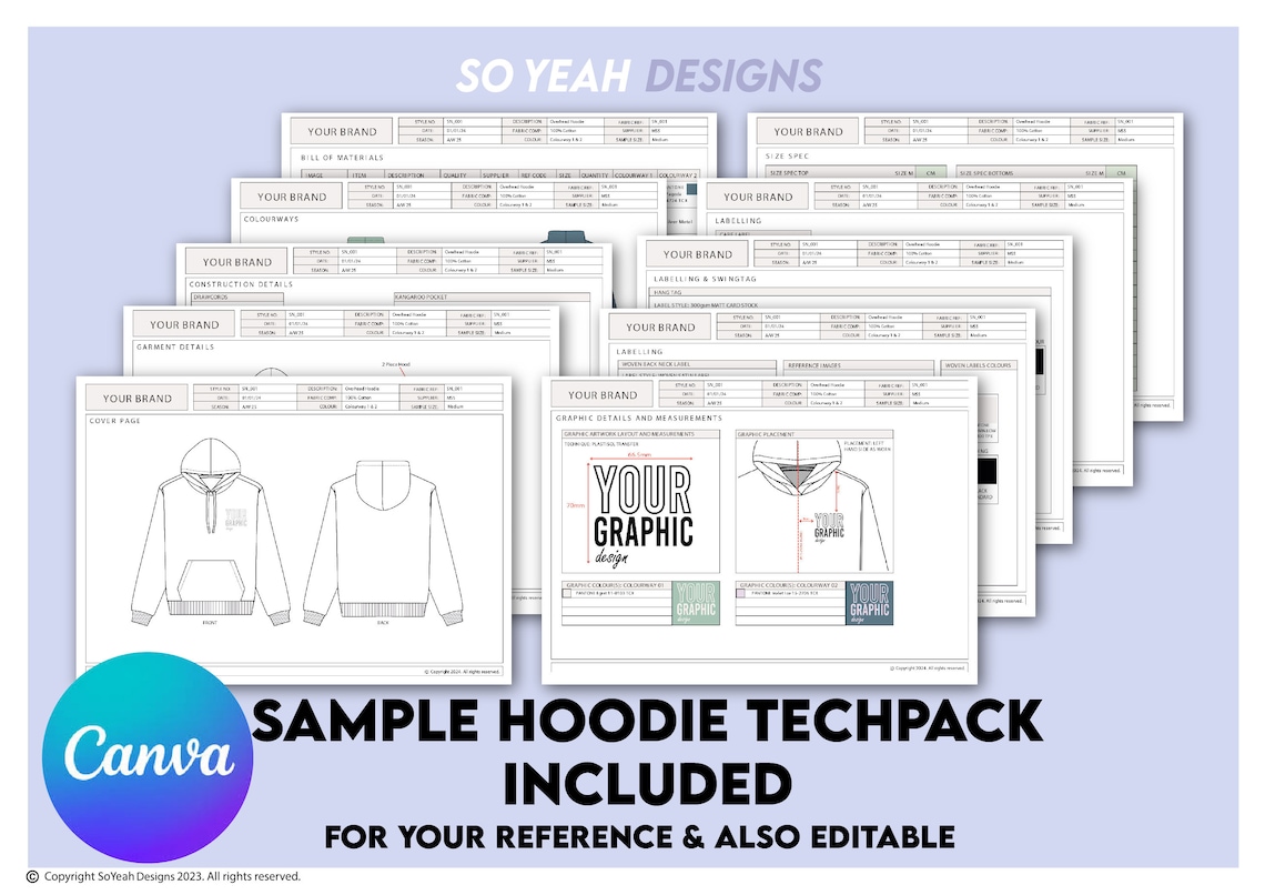 Canva Tech Pack Template Editable 10 Page | Free Sample Hoodie Fashion ...