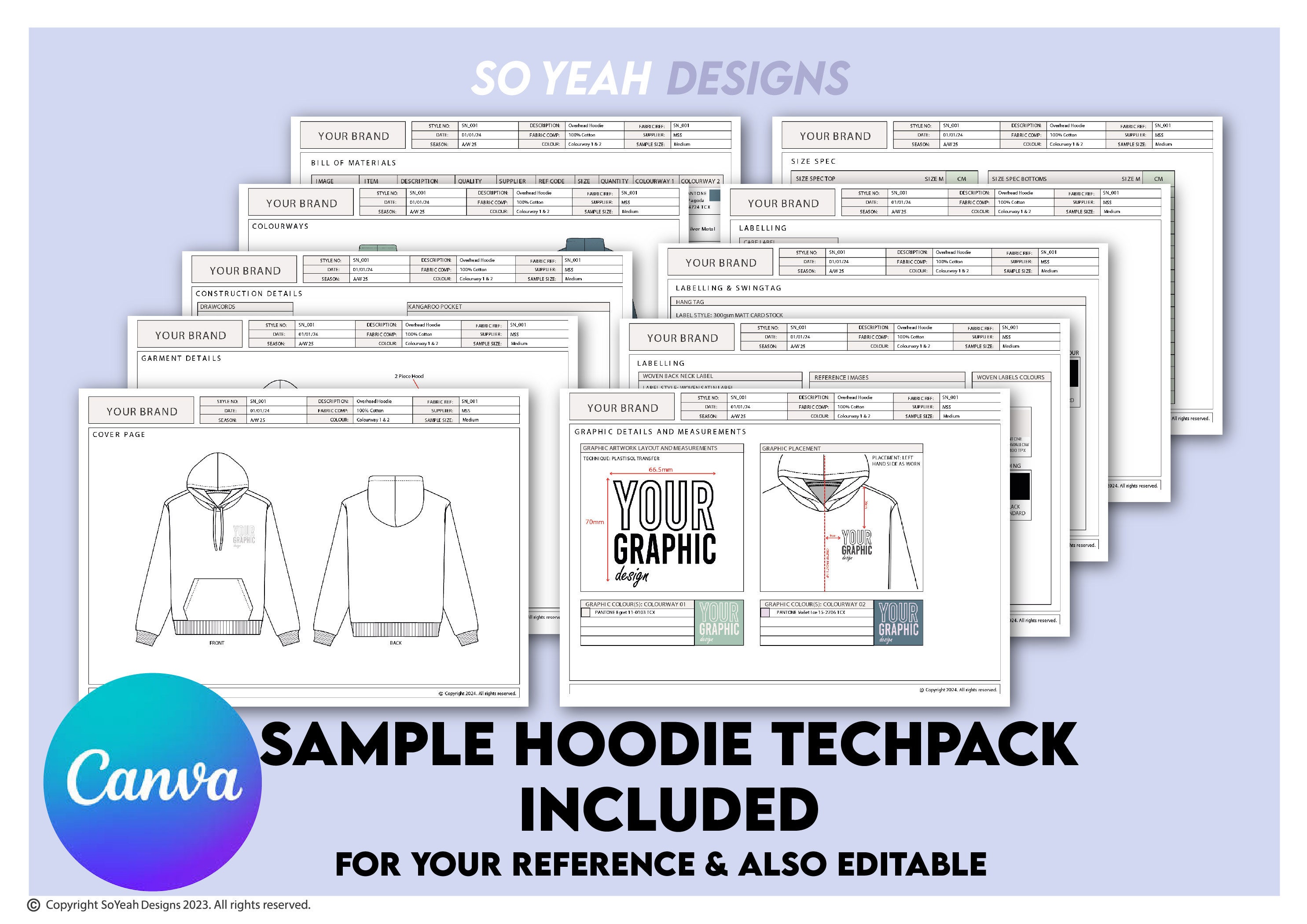Canva Tech Pack Template Editable 10 Page | Free Sample Hoodie Fashion ...