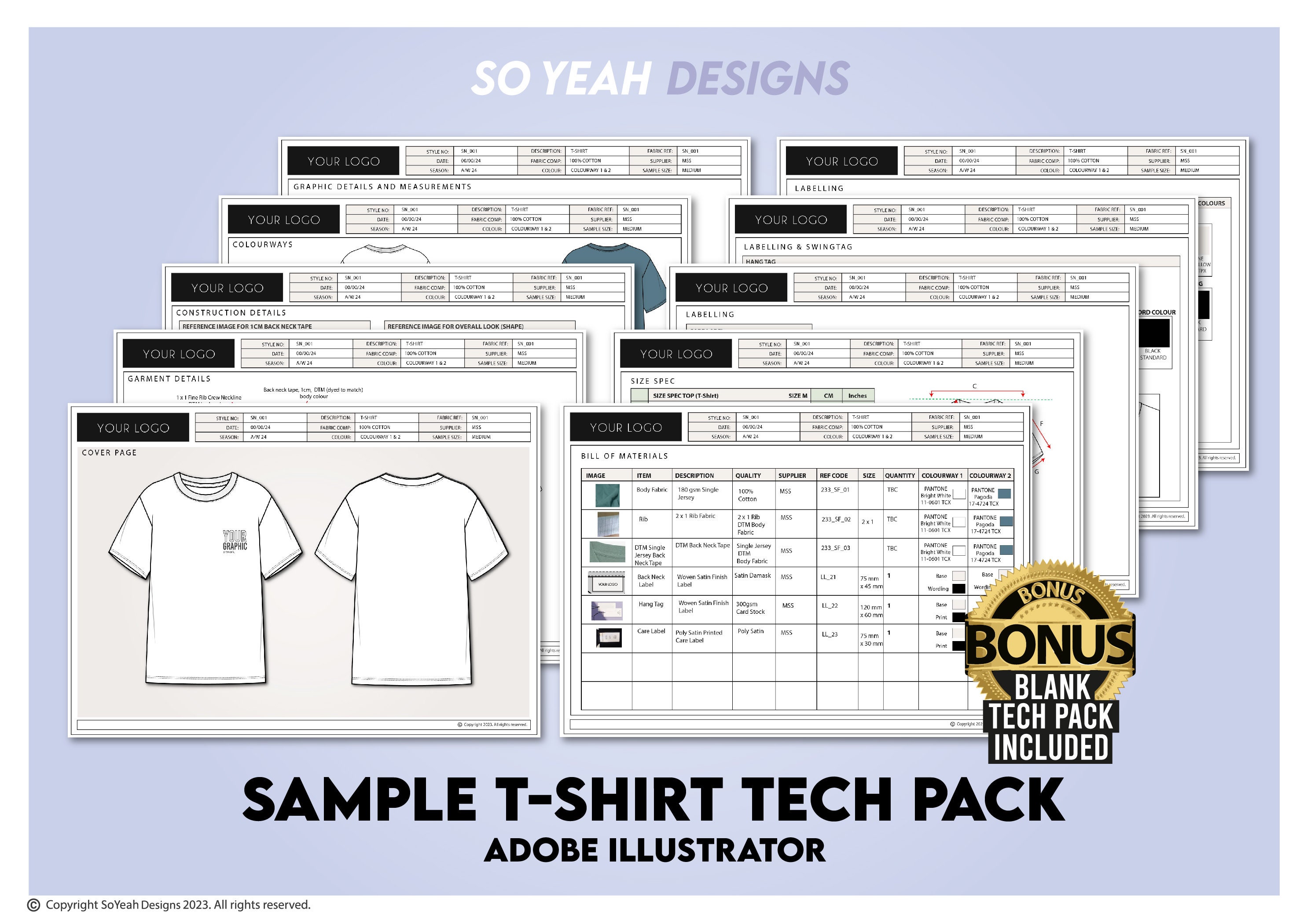 Sample Tshirt Tech Pack Mock up Template With Bonus Blank Template for ...