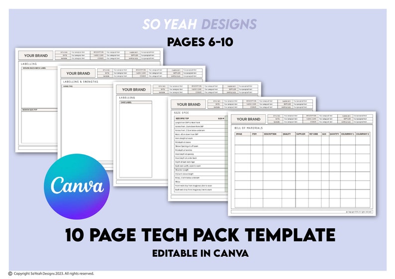Canva Tech Pack Template Editable 10 Page | Free Sample Hoodie Fashion ...