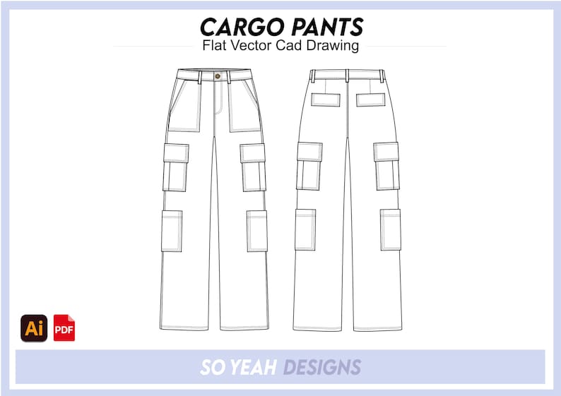 Cargo Utility Pants Fashion Flat Sketch - Bonus Pockets - Fashion ...