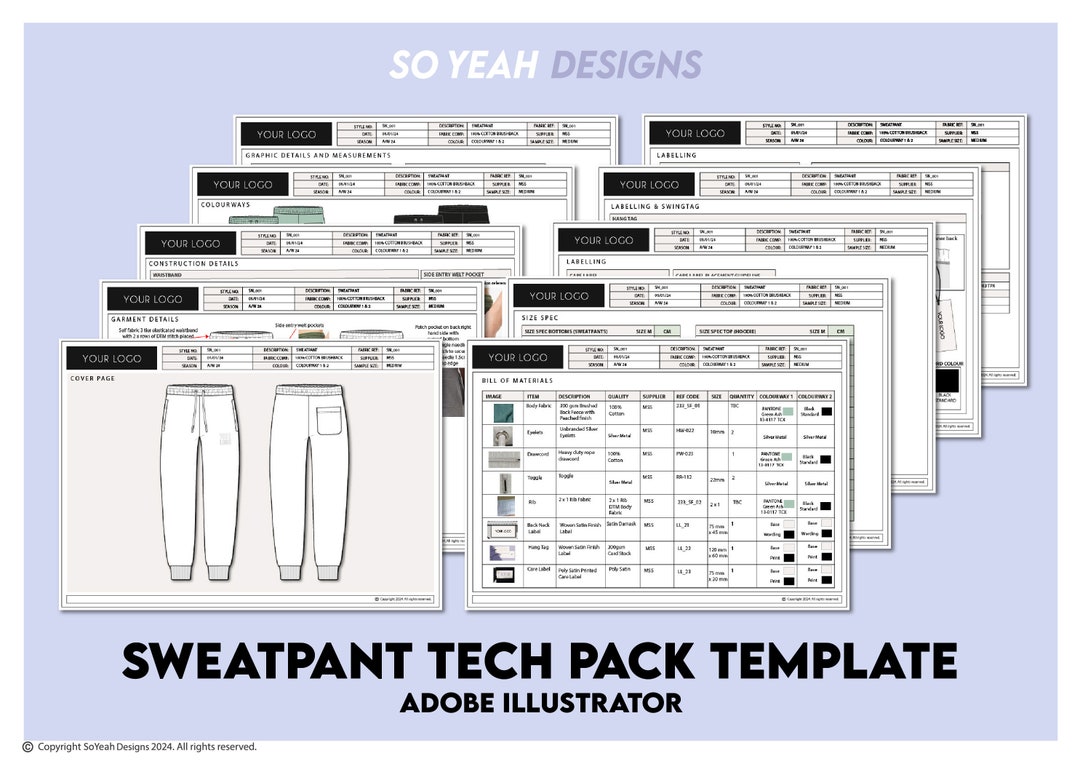 Sweatpant Tech Pack Template Editable Sample | 10 Page | Garment Tech ...