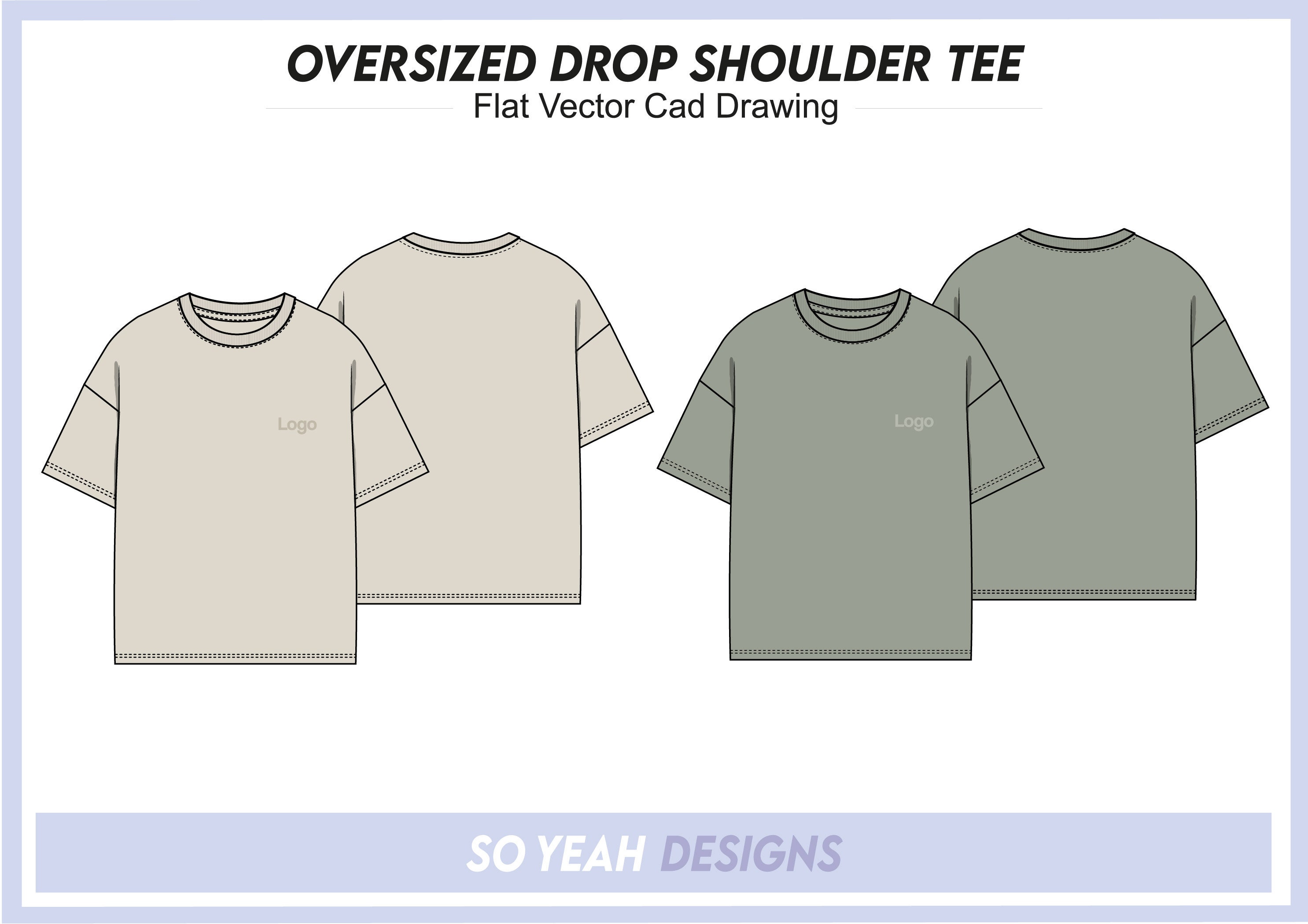 Streetwear Oversized Drop Shoulder T-shirt Vector Mockup | Fashion Flat ...