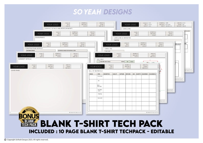 Sample Tshirt Tech Pack Mock up Template With Bonus Blank Template for ...