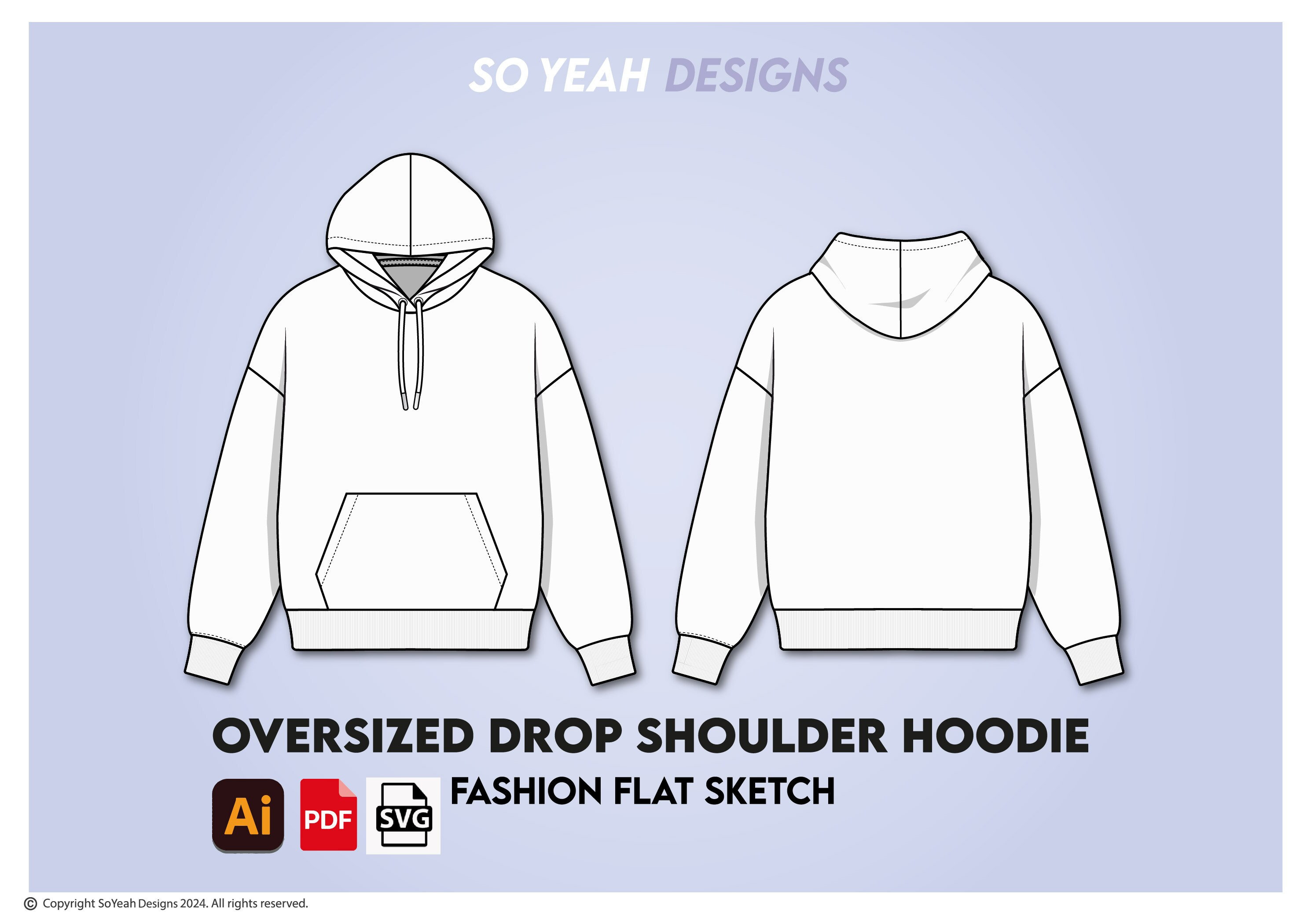 Streetwear Oversized Drop Shoulder Hoodie Vector Mockup | Fashion Flat ...