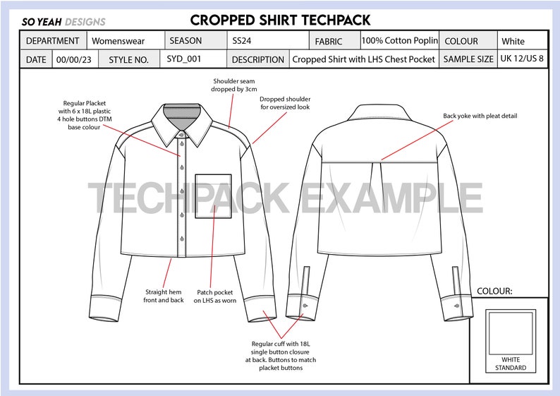 Women Cropped Shirt Fashion Flat Sketch - Fashion Design Template ...