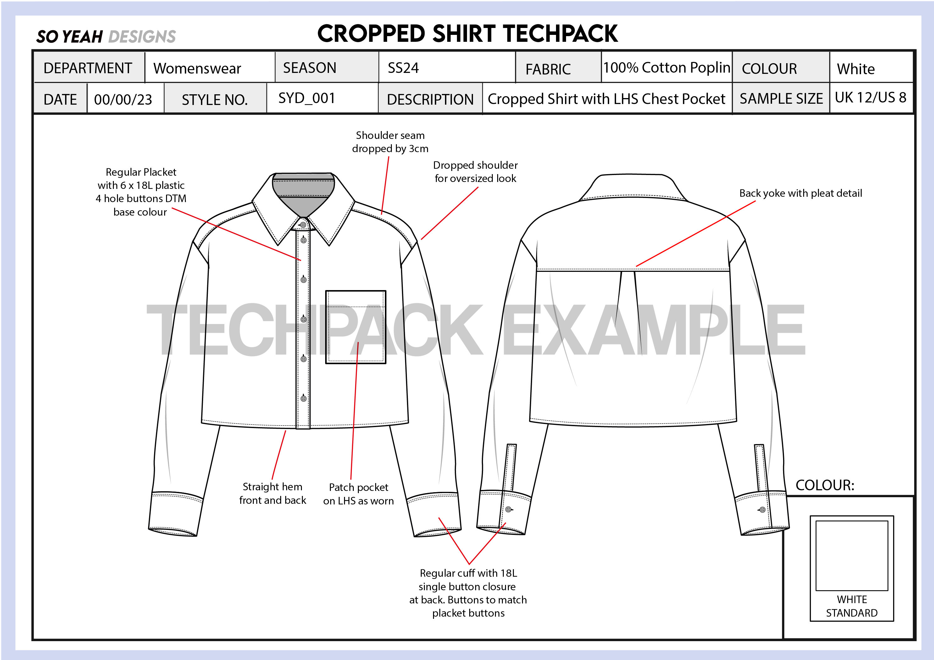 Women Cropped Shirt Fashion Flat Sketch - Fashion Design Template - Technical CAD Flat Drawing ...