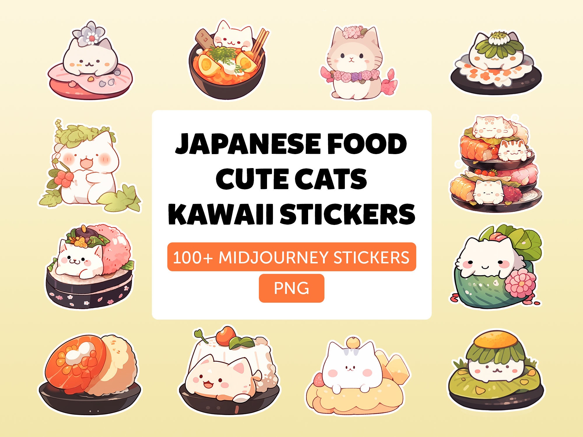 Cute Kawaii Stickers Japanese Food Cute Cats PNG - Etsy