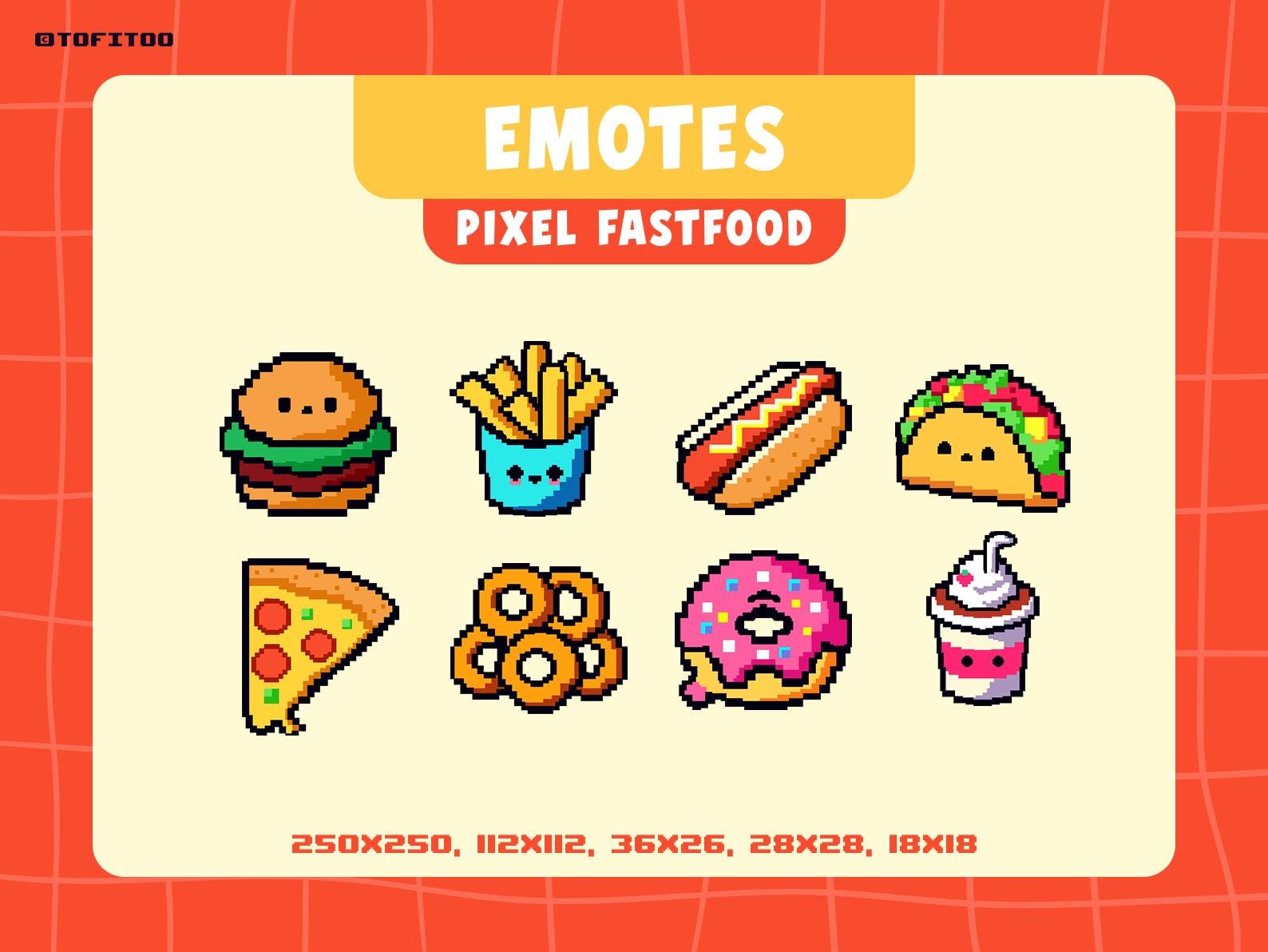 Pixel Fastfood Emotes, Kawaii Food Emote Set, for Twitch, Kick, Youtube ...