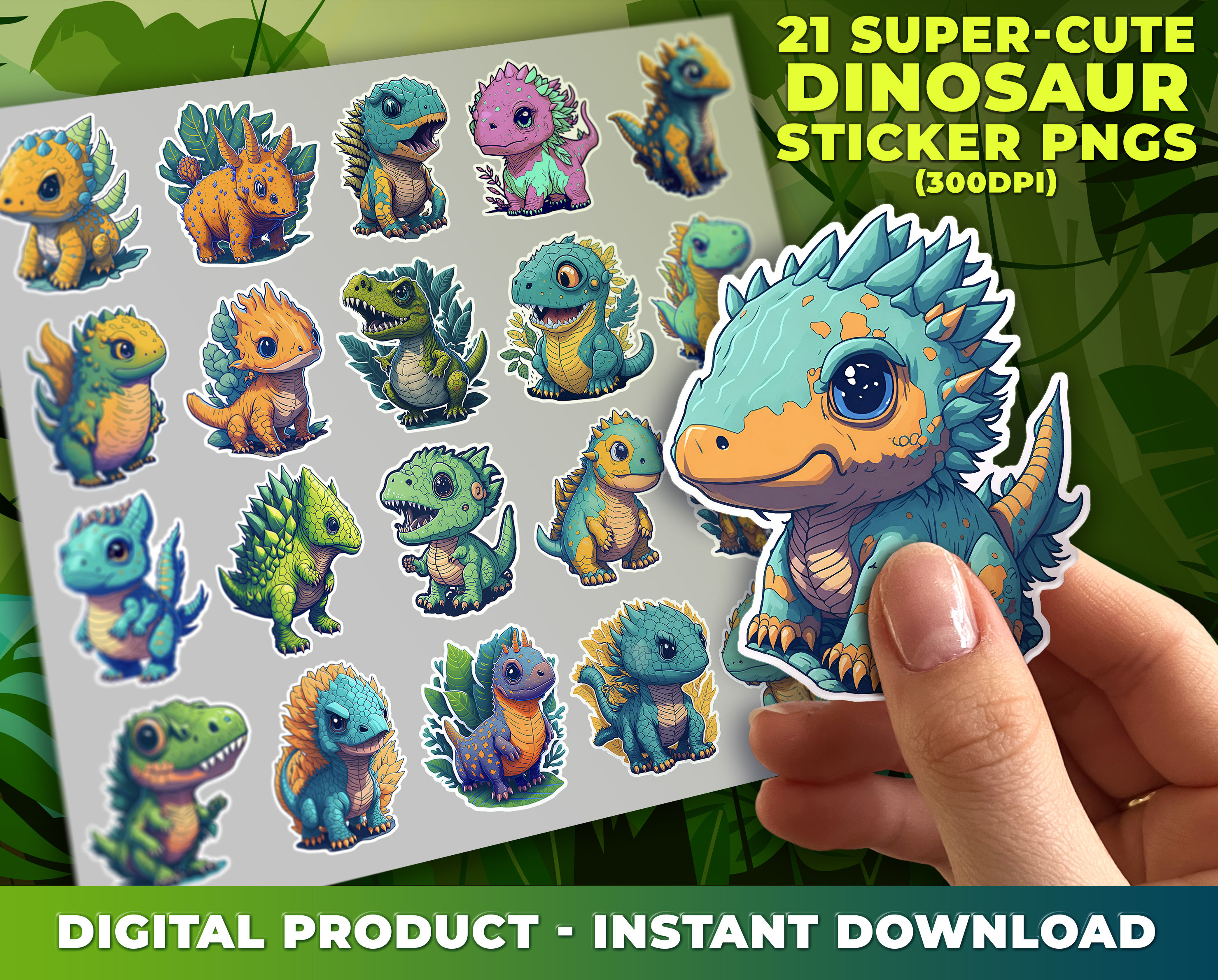 Cute Dinosaurs, Clipart, Digital PNG Sticker Pack, Scrapbooking, Party ...
