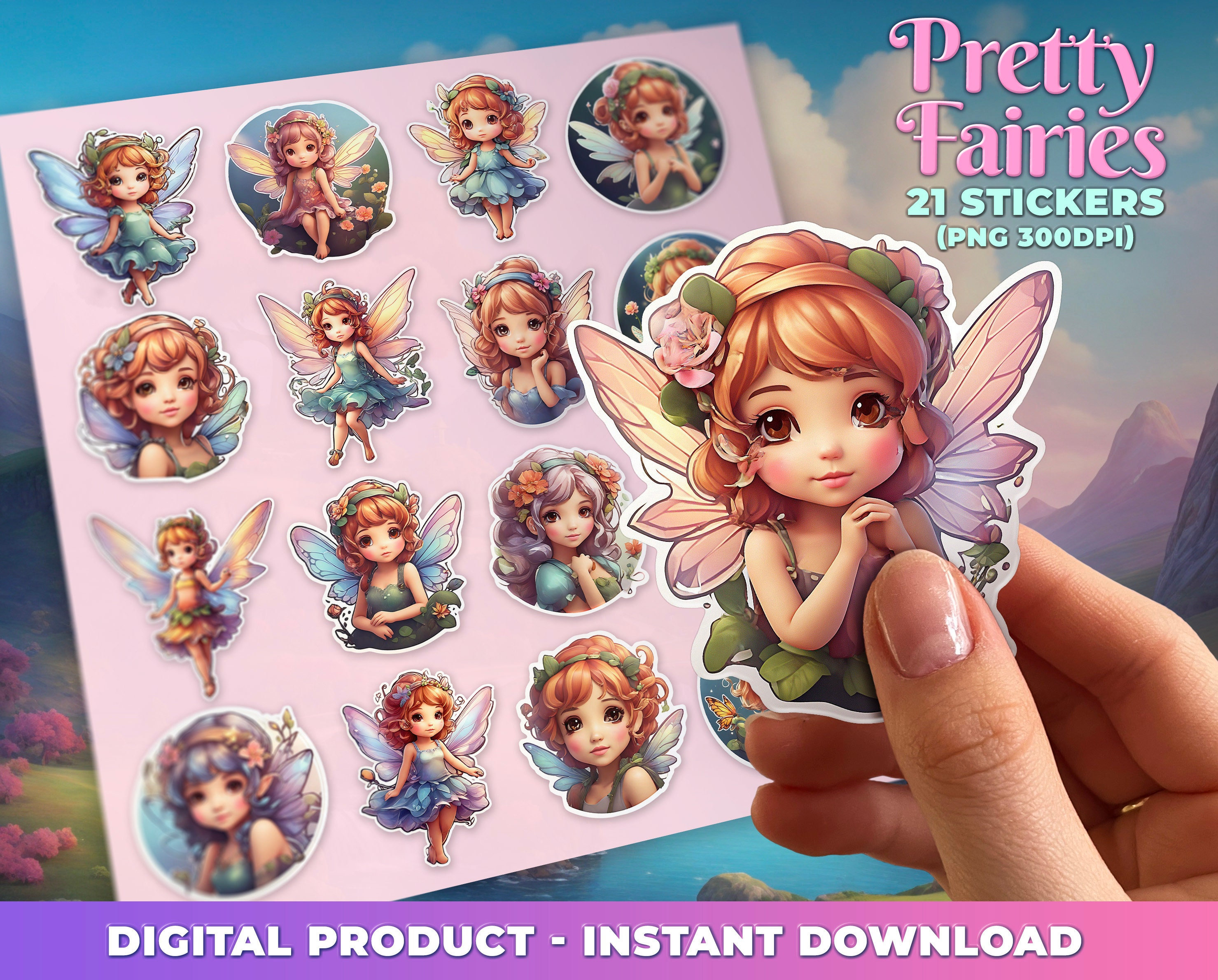 Cute Fairy Clipart, Digital PNG Sticker Pack. Scrapbooking, Party ...