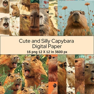 Cute and Silly Capybara Digital Paper, Close up Capybara Face ...