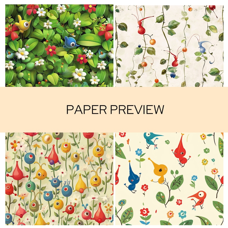 Pikmin Inspired Digital Paper: Scrapbooking Art (16, 12"x12" PNG ...