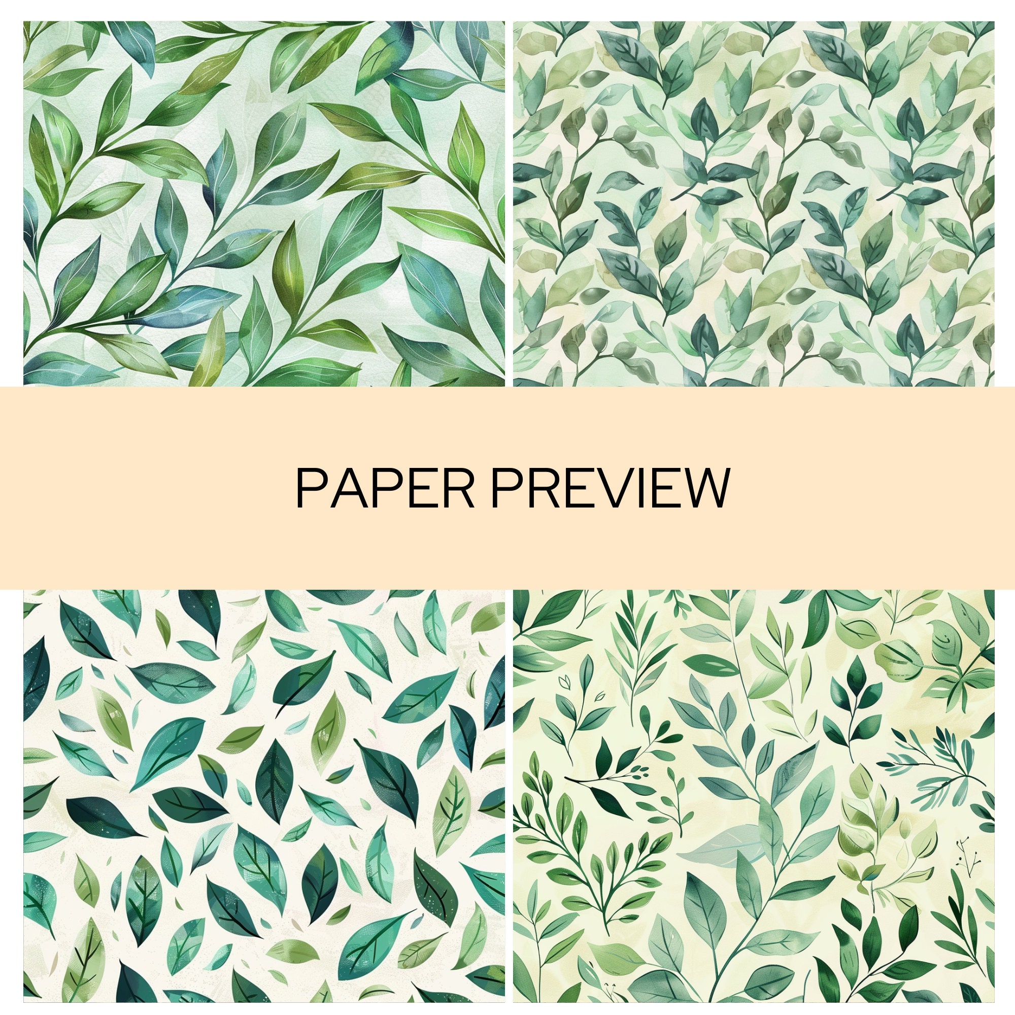 Green Leaves Digital Paper, Foliage Scrapbooking Stationary Paper ...