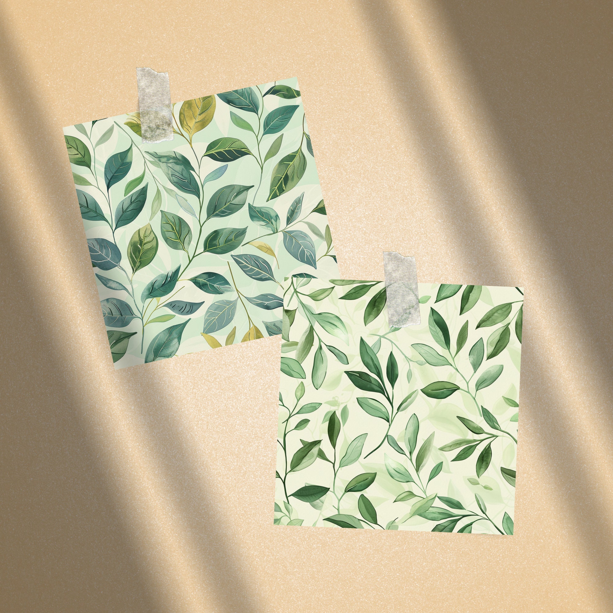 Green Leaves Digital Paper, Foliage Scrapbooking Stationary Paper ...