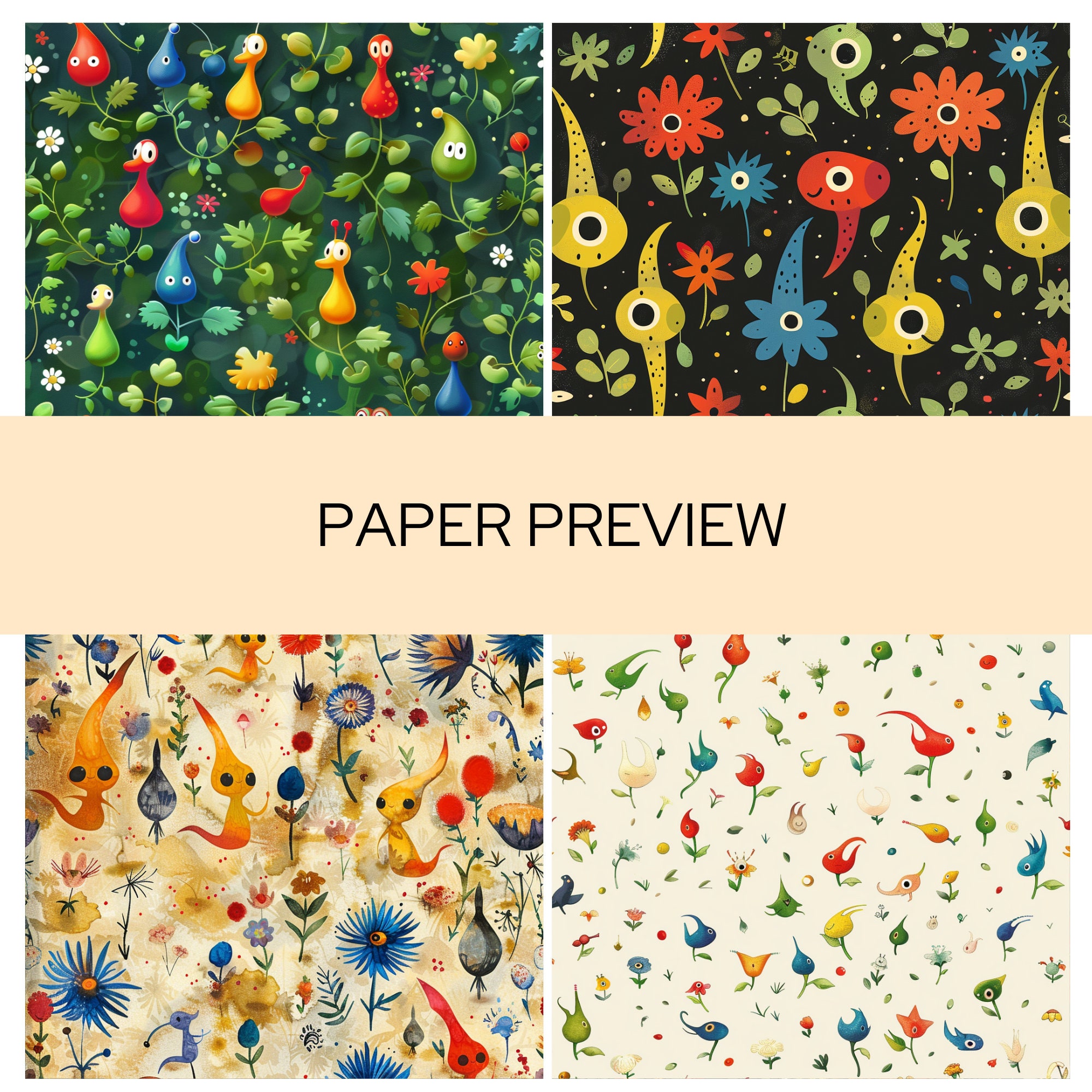 Pikmin Inspired Digital Paper: Scrapbooking Art (16, 12"x12" PNG ...