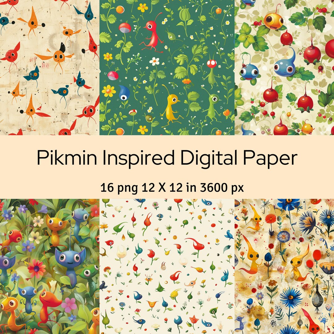Pikmin Inspired Digital Paper: Scrapbooking Art (16, 12"x12" PNG ...
