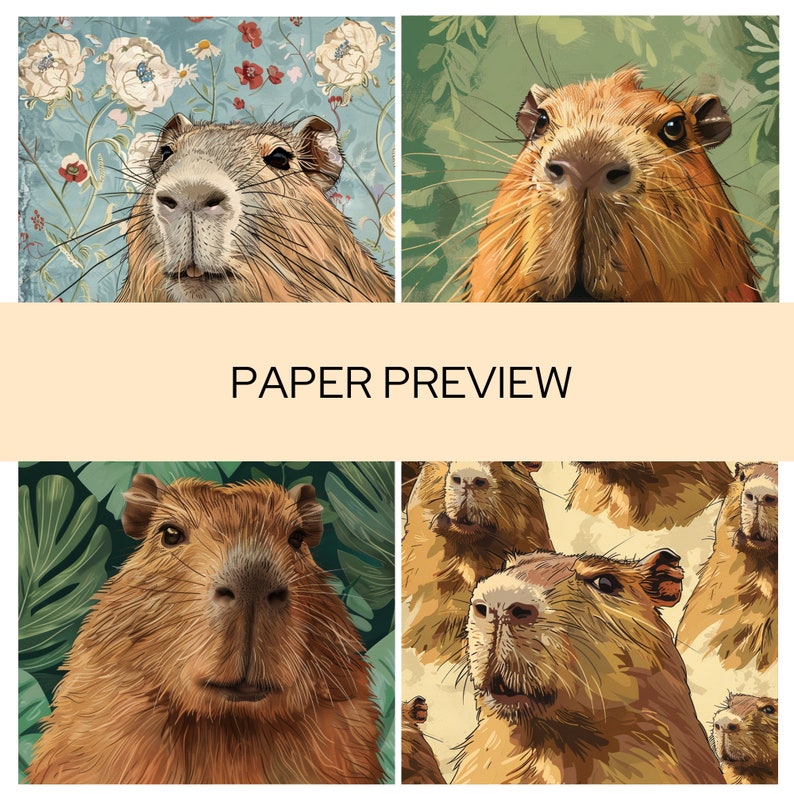 Cute and Silly Capybara Digital Paper, Close up Capybara Face ...
