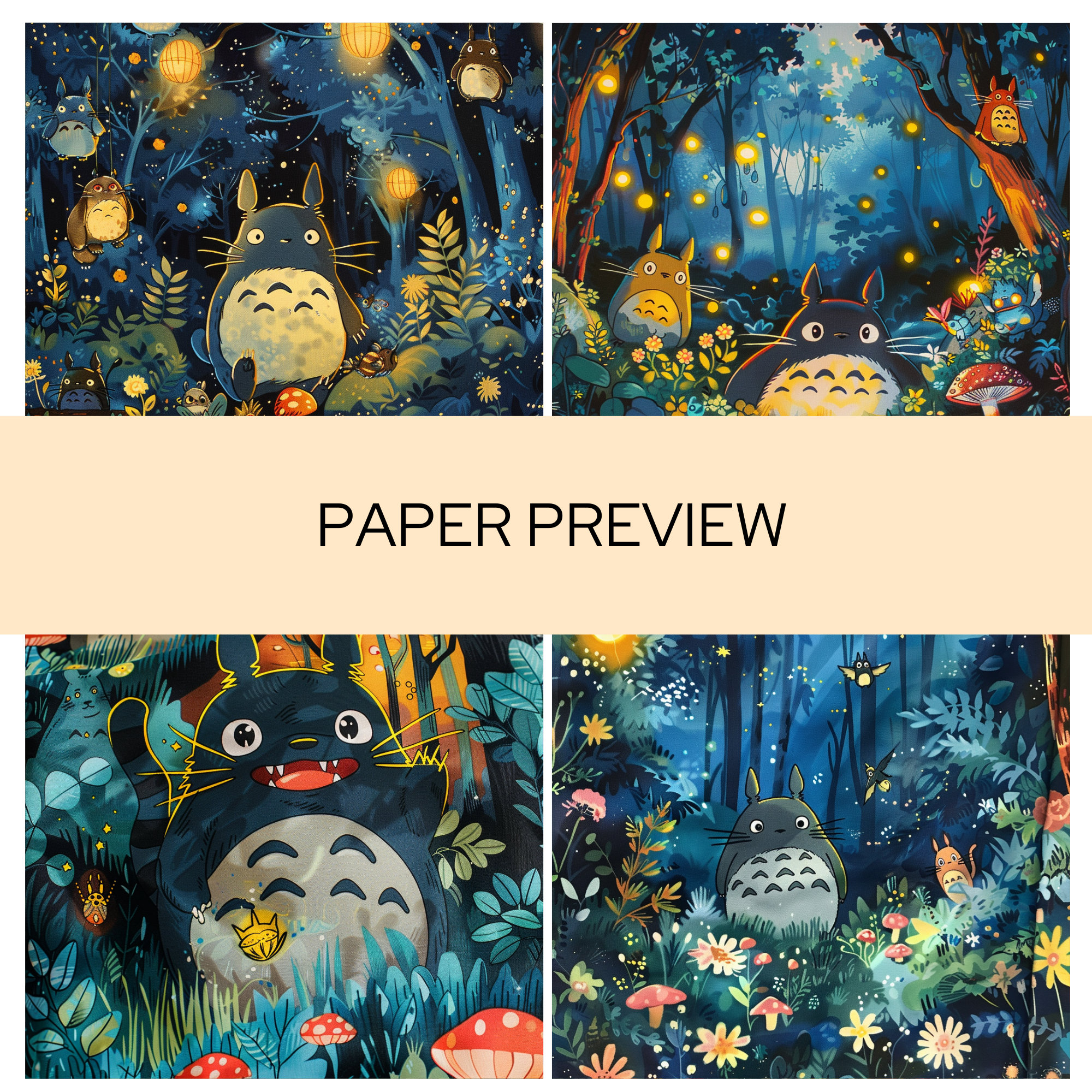 Vibrant Night Studio Ghibli Inspired Digital Paper, Vibrant Japanese ...
