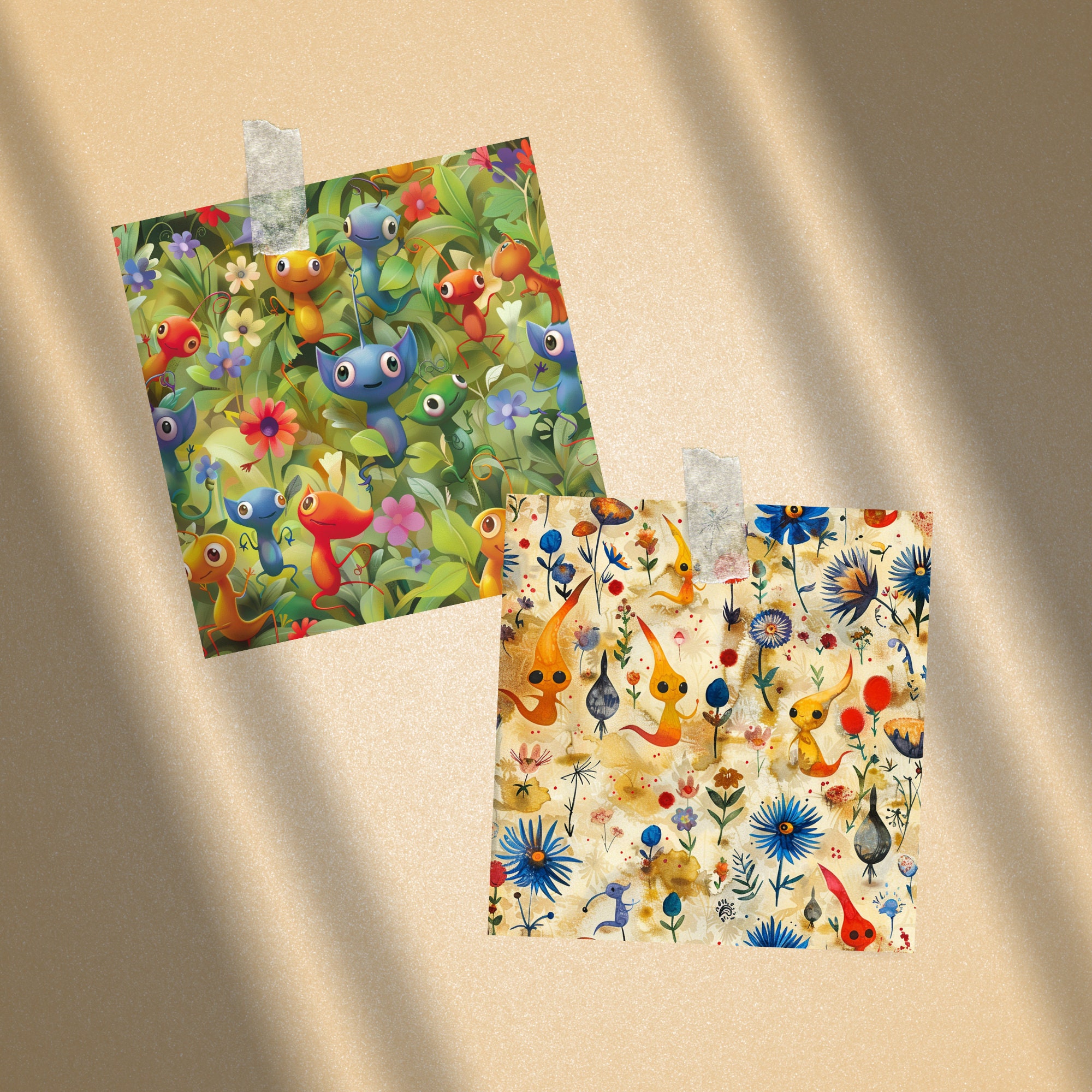 Pikmin Inspired Digital Paper: Scrapbooking Art (16, 12"x12" PNG ...